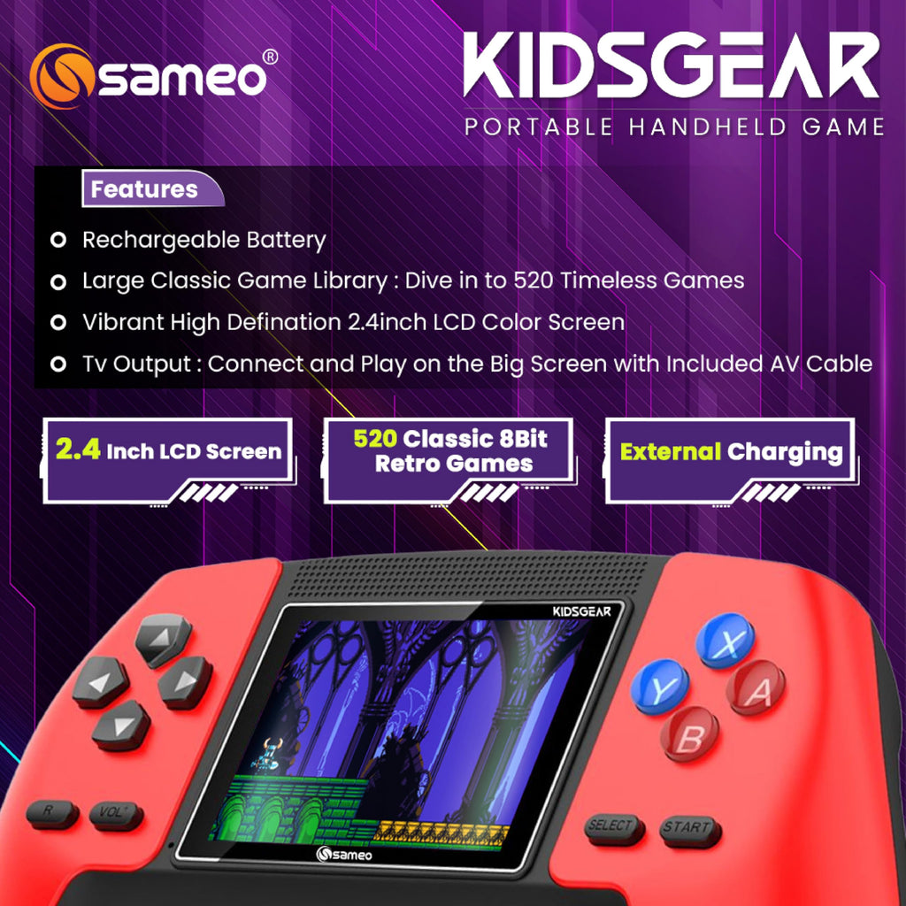 SAMEO KIDSGEAR CONTROLLER SHAPED HANDHELD CONSOLE BUILT-IN 520 RETRO G ...